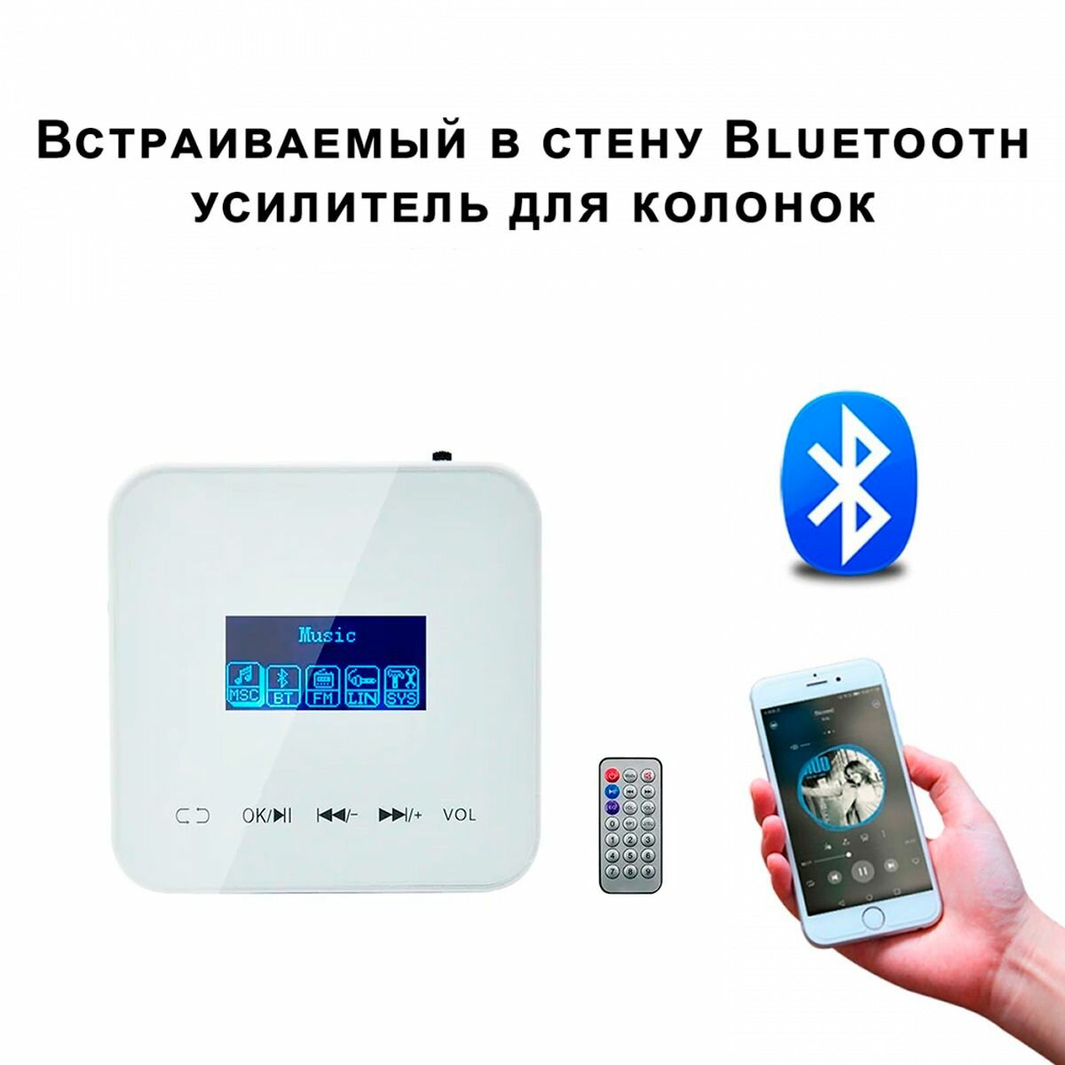 Встраиваемый усилитель для фоновой музыки, в комнату, в ванну, в офис