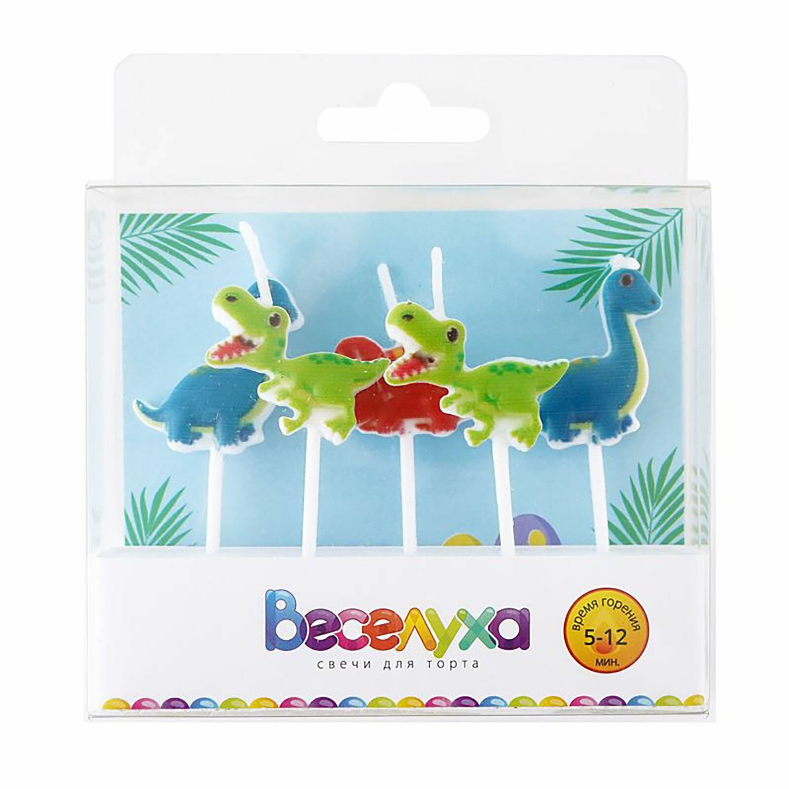 Набор свечей на шпажках "Динозаврики", 6 см, 5 шт. / Веселуха