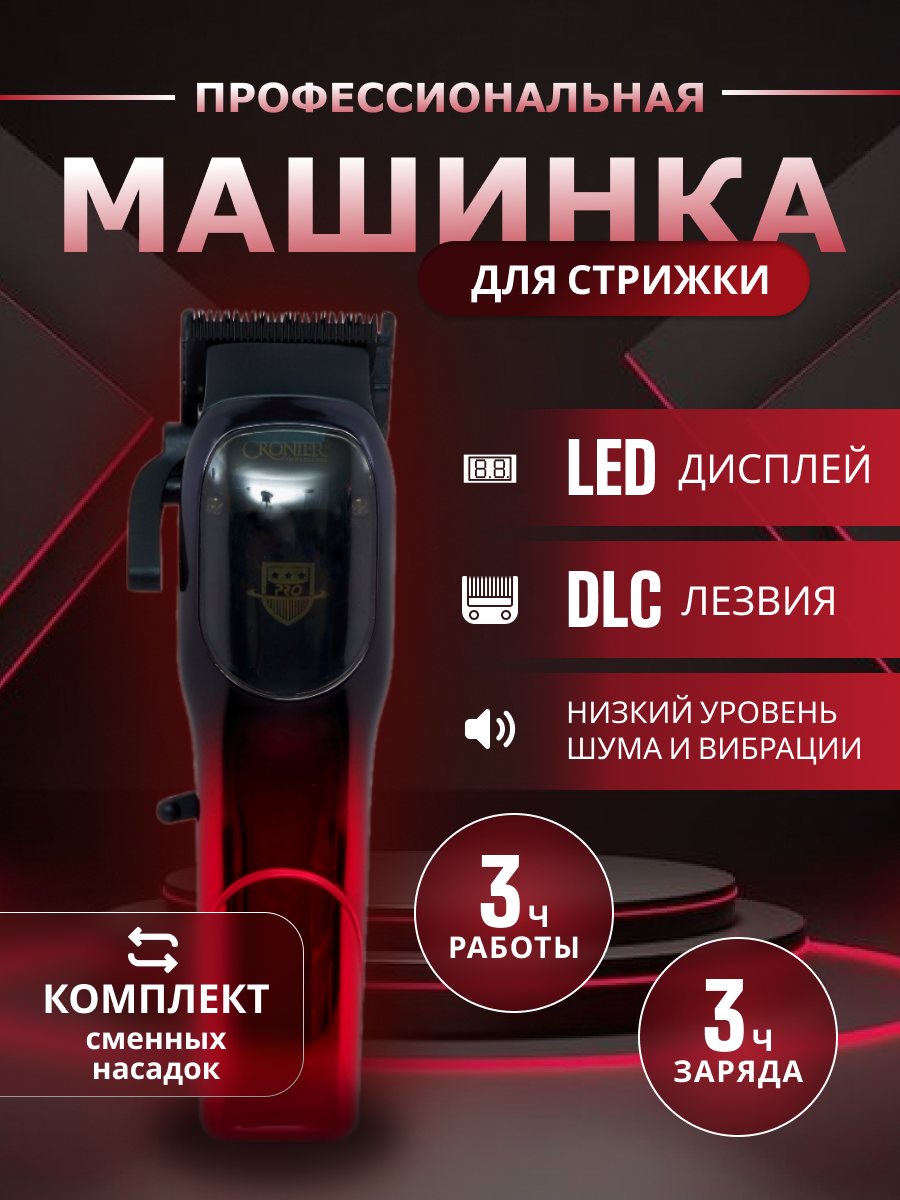 Профессиональная машинка для стрижки волос, для бороды и усов с регулировкой длины и сменными насадками, с дисплеем, триммер для стрижки