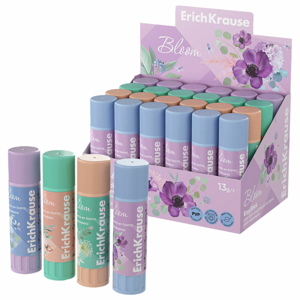 Упаковка 24 шт. Клей-карандаш ERICH KRAUSE "EasyStick Pastel Bloom", 13 г, 60498