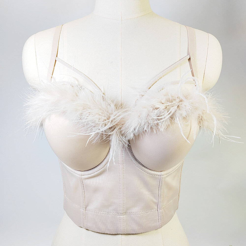 Топ-корсет, трансграничный, из перьев, абрикосовый, размер 34B