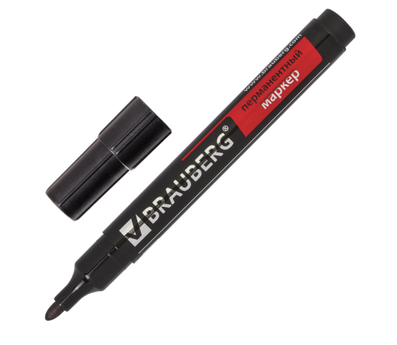 Маркер перманентный BRAUBERG "Contract", черный, круглый наконечник, 3 мм, 150465