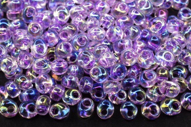 Бисер японский MIYUKI Magatama 4мм #2145 хрусталь/сиреневый, радужный, окрашенный изнутри, 10 грамм