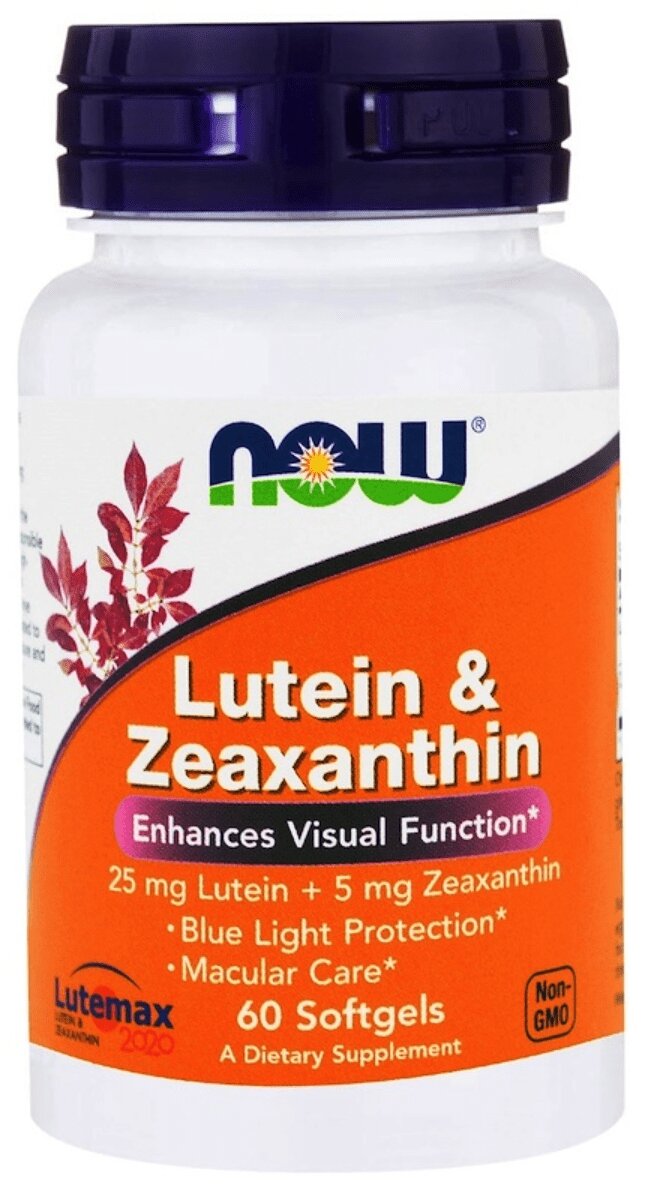 NOW Foods Lutein, Лютеин с зеаксантином Zeaxanthin 60 гел. капсул