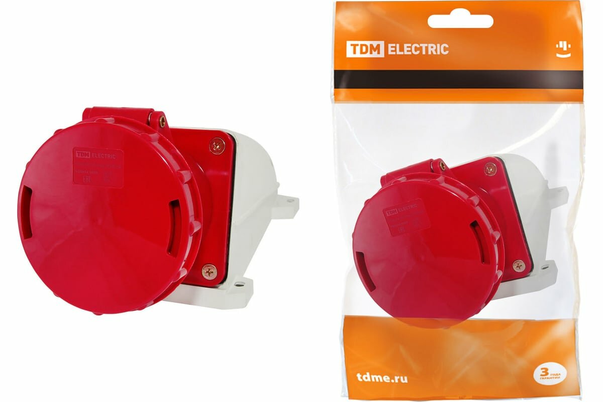 TDM SQ0602-0008стационарная розетка 3Р+РЕ+N, 63А, 380В, IP54, для монтажа в щитах