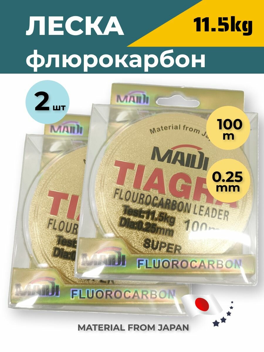 Леска рыболовная флюрокарбон 100 м, 2 шт