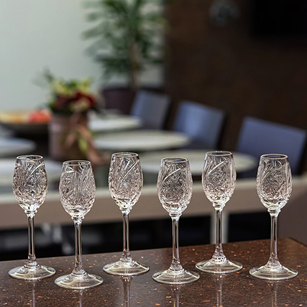 Рюмки на ножке хрустальные для водки, ликера, настойки, 25 мл. набор 6 шт. Неман 8560 1000/95