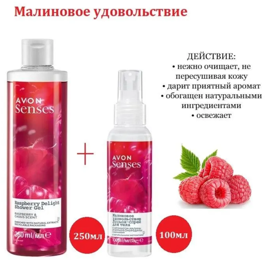 Avon набор Малиновое удовольствие -Гель для душа + Лосьон для тела