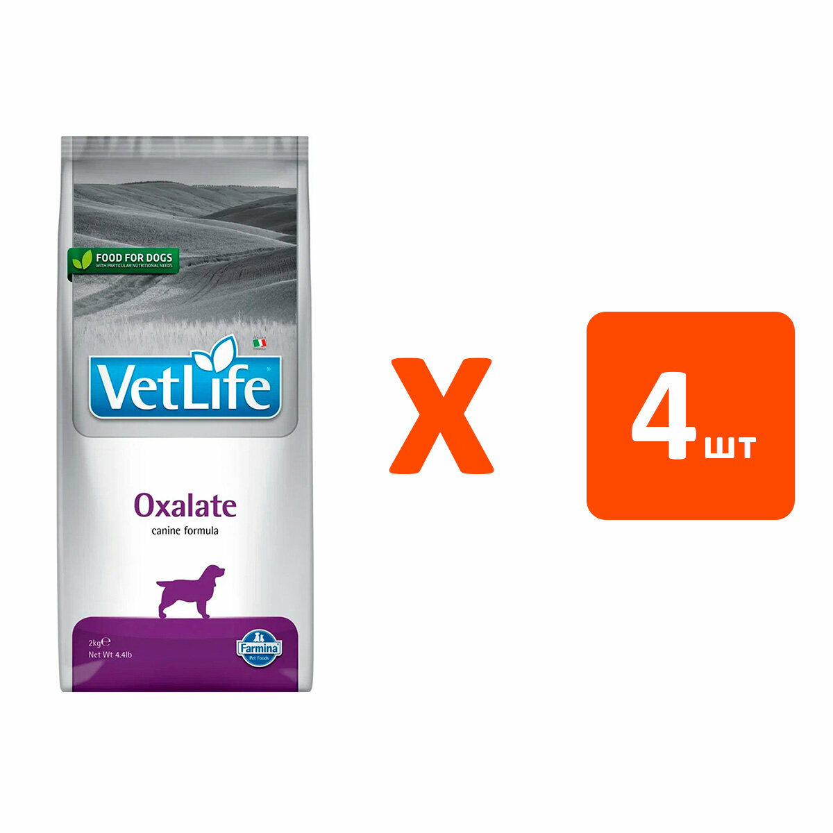 FARMINA VET LIFE CANIN OXALATE для взрослых собак при мочекаменной болезни ураты, оксалаты (2 кг х 4 шт)