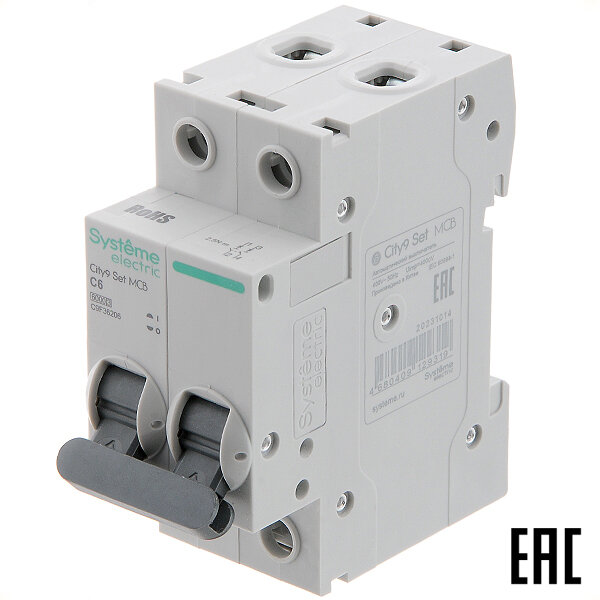 Автоматический выключатель City9 C9F36206 C6А/2п/ 6кА на Din-рейку Systeme Electric