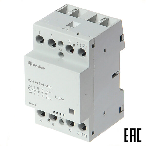 Контактор 22.64.0.024.4310 модульный 24В АС/DC 63А 4з серия 22 Finder
