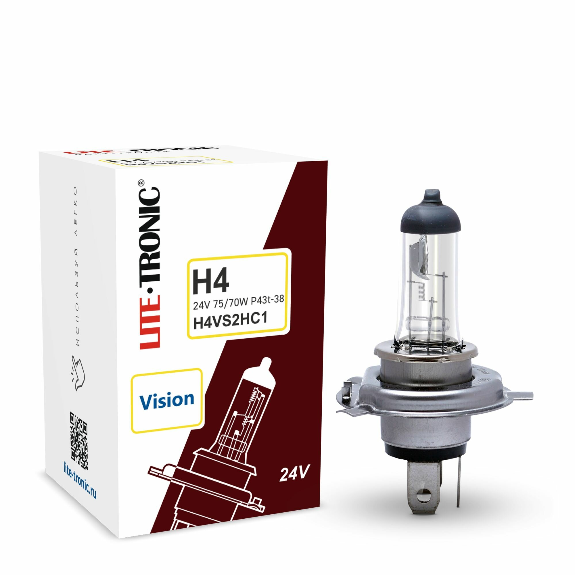 Галогенная лампа головного света H4 Lite-Tronic Vision 24V 75/70W