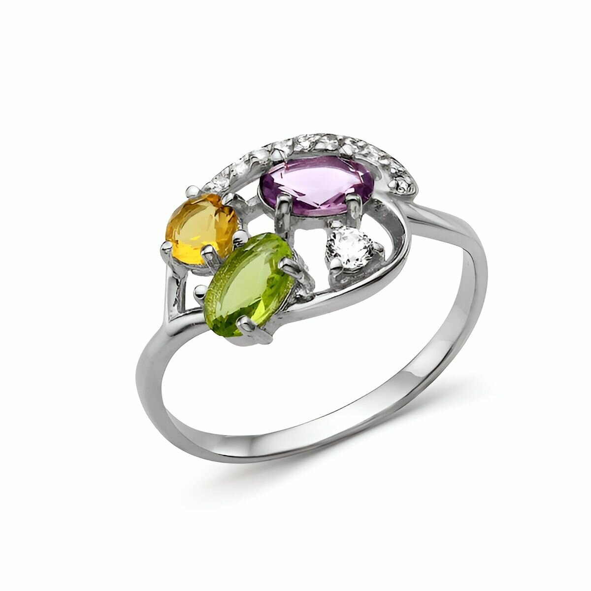 Кольцо тонкое, серебро, 925 проба, родирование, фианит