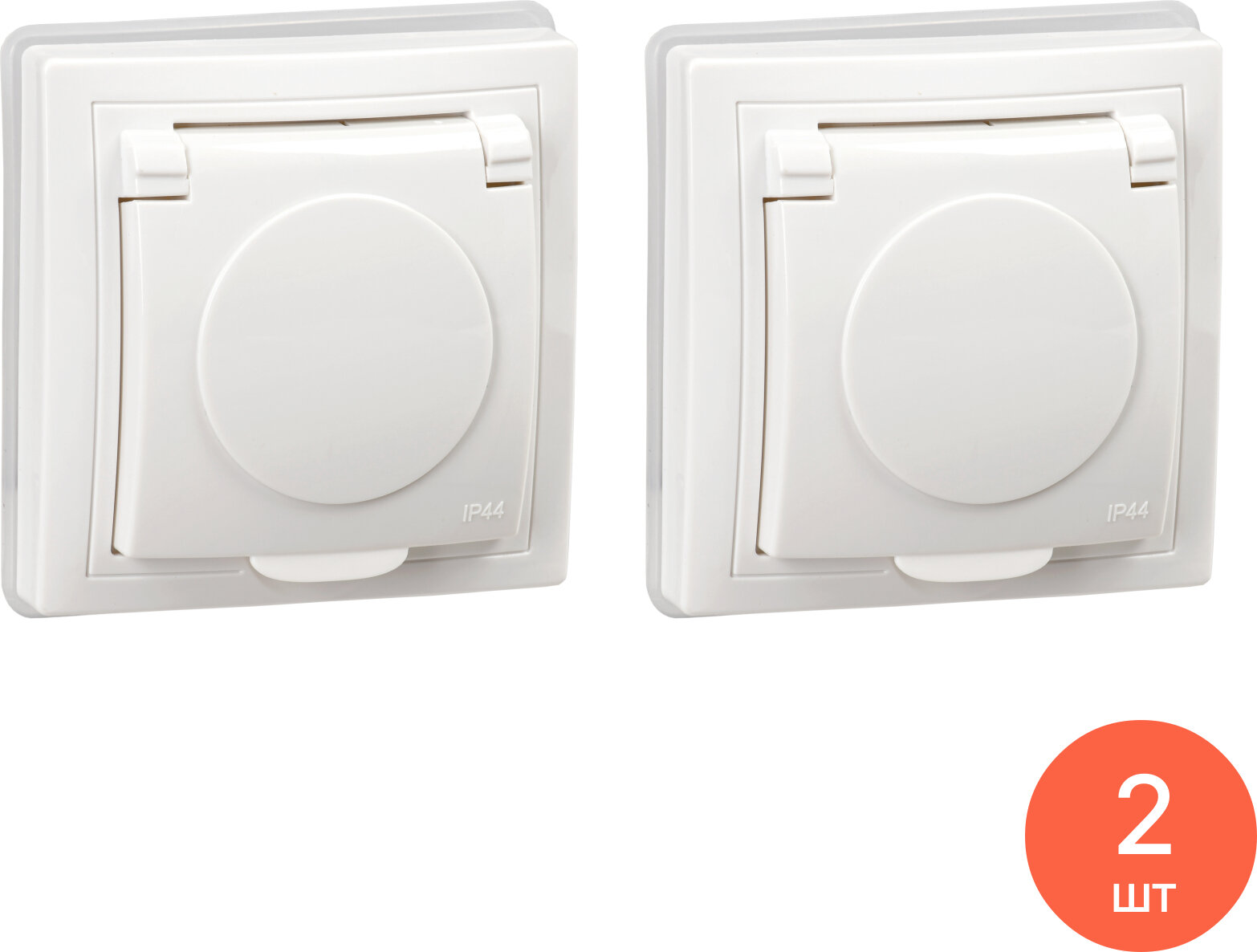Розетка силовая штепсельная IEK / ИЭК Кварта РСбш10-3-КБ-44, 16А IP44 белый с заземляющим контактом с защитными шторками и крышкой, KV-R16-16-44-K01 / электрооборудование (комплект из 2 шт)