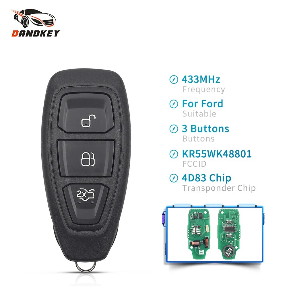 Дистанционный ключ Dandkey для Ford Focus C-Max Mondeo Kuga Fiesta B-Max 434/433 МГц 4D83 чип KR55WK48801 3 кнопки Автомобильный ключ