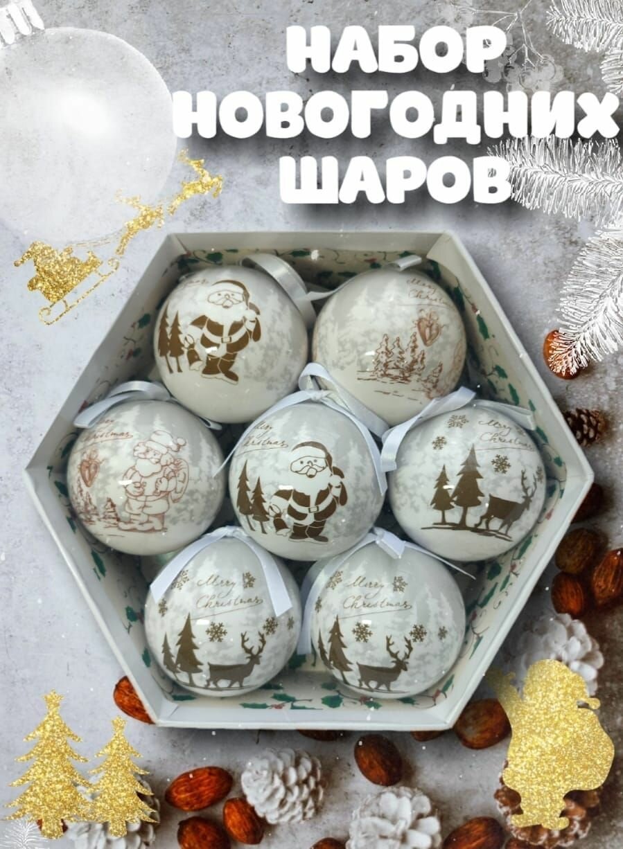 Набор ёлочных шаров 7 шт, диаметр 7 см.