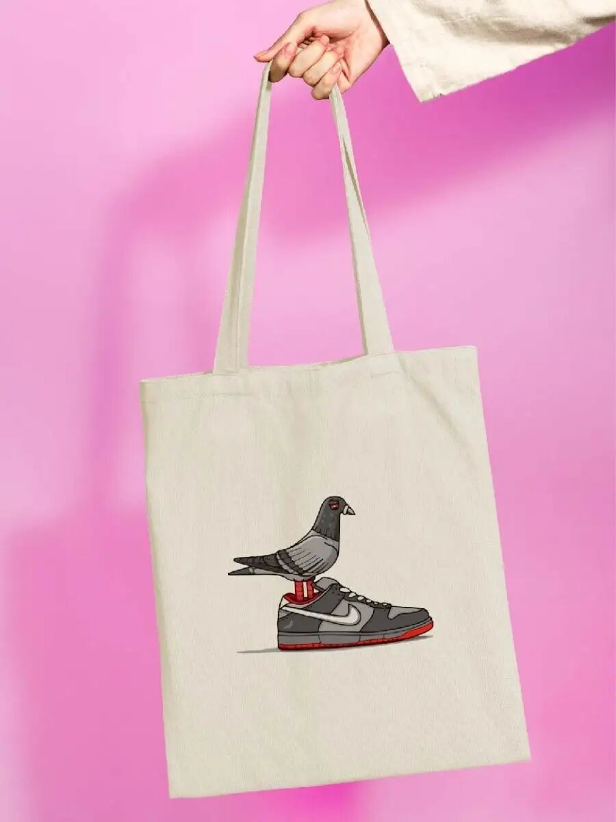 Сумка шоппер  на плечо женская холщевая с принтом голубь