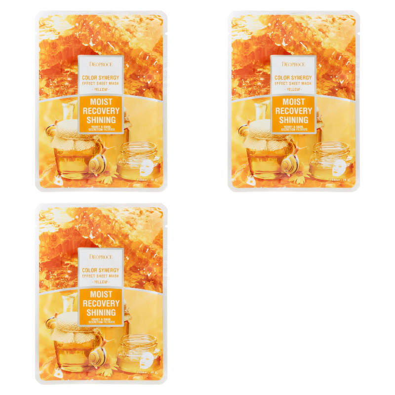 Тканевая маска Deoproce, с улиткой, медом и ромашкой, Moist Recovery Shining Honey & Snail Secretion Filtrate Mask, 20 гр, 3 шт