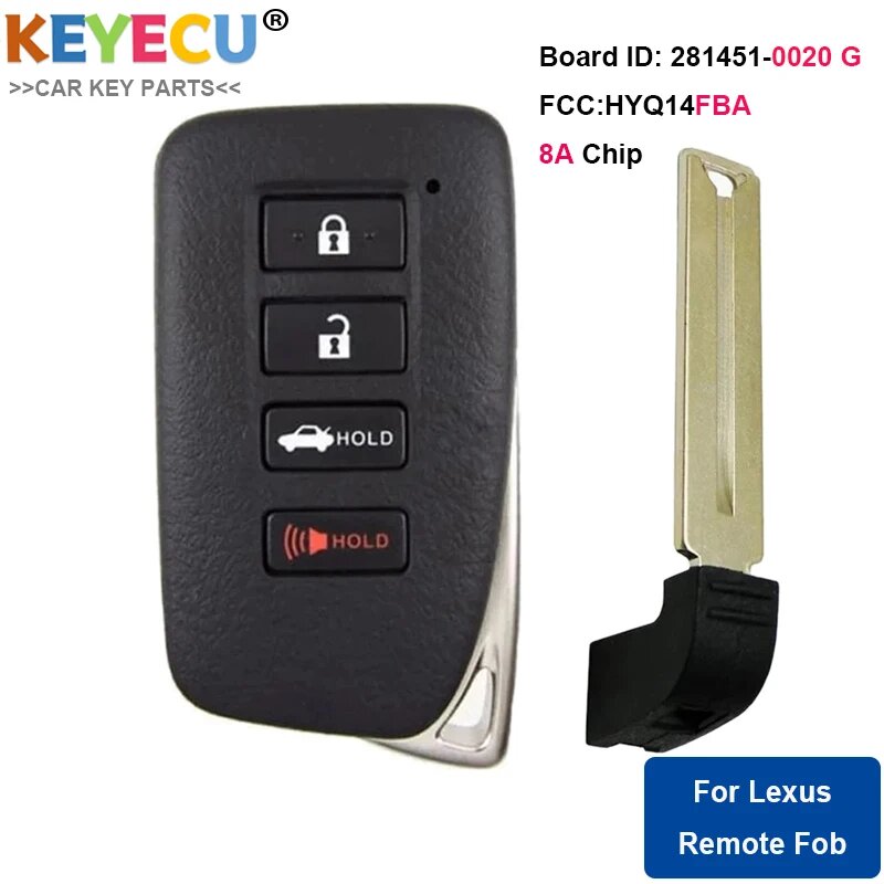Умный дистанционный ключ KEYECU для Lexus ES 300H 350 2013 2014 2015 2016 2017 2018, брелок с 4 кнопками — FCC ID: HYQ14FBA, 281451 -0020 Г