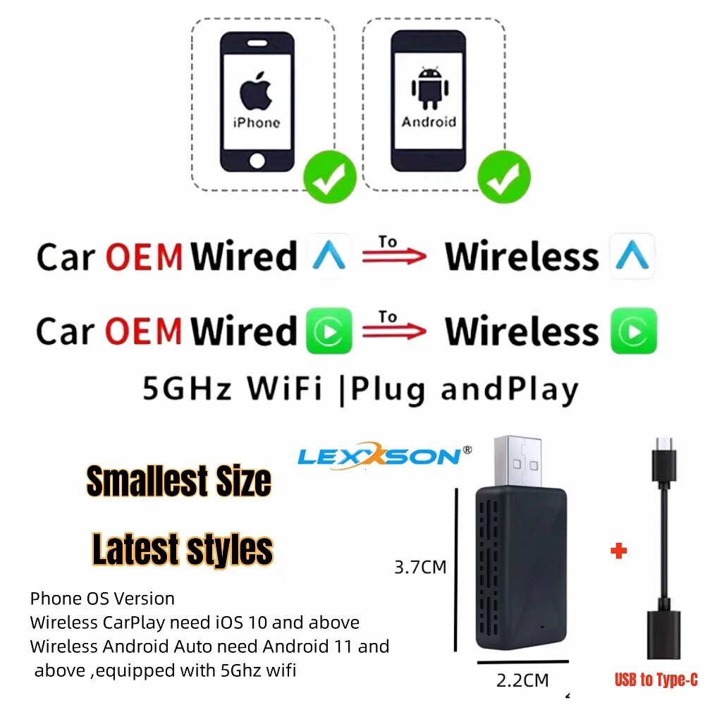 Новый беспроводной адаптер CarPlay Android Auto Smart Mini Box Plug and Play WiFi Fast Connect Универсальный для Nissan Havel Kia Audi MG