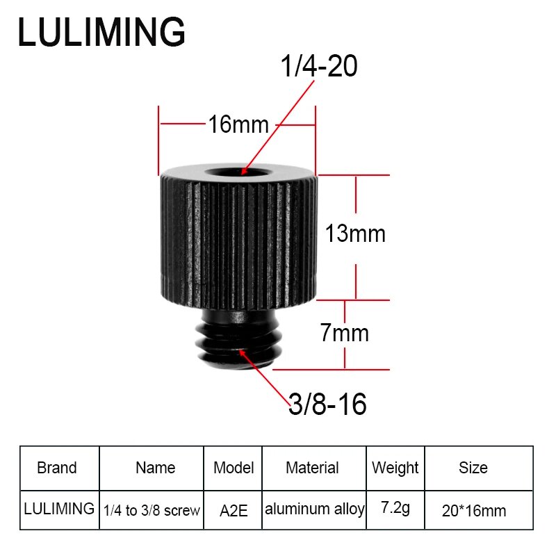Конвертер резьбы 1/4-20 на 3/8-16 LULIMING A2E, черный