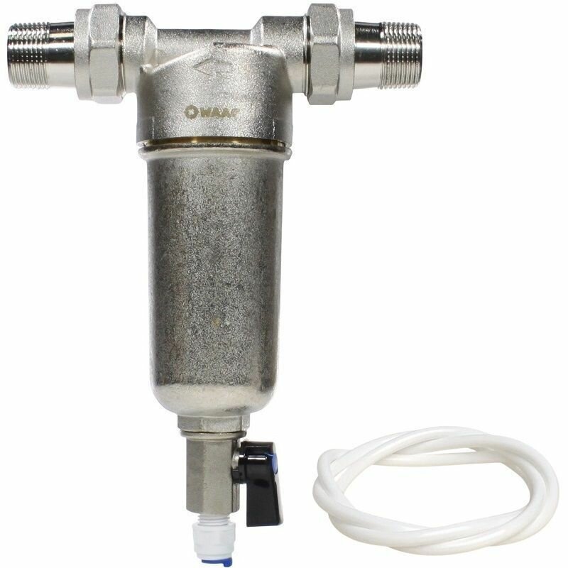 Фильтр самопромывной для воды сетчатый резьбовой 3/4", PN16, WAAG, латунь, со сливным краном, (холодная/горячая вода)