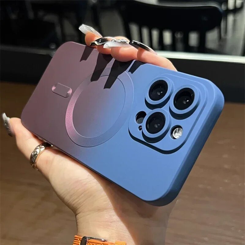 Силиконовый чехол Magsafe для iPhone 16 Pro Max, blue-red