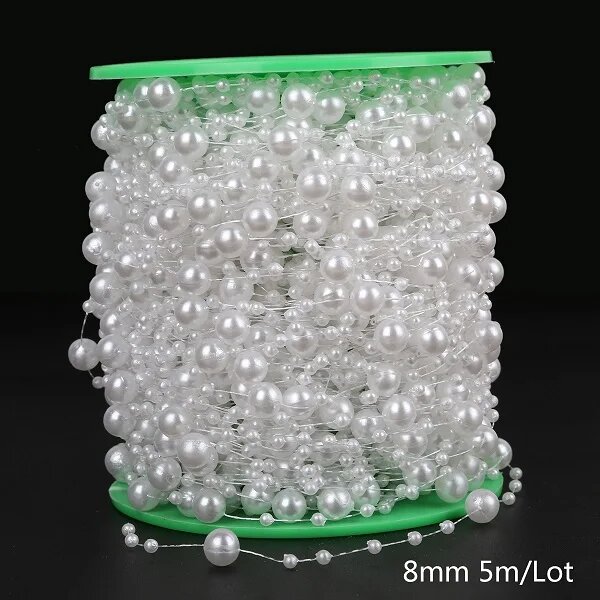 Леска с жемчужными бусинами 8mm, 5м, белый