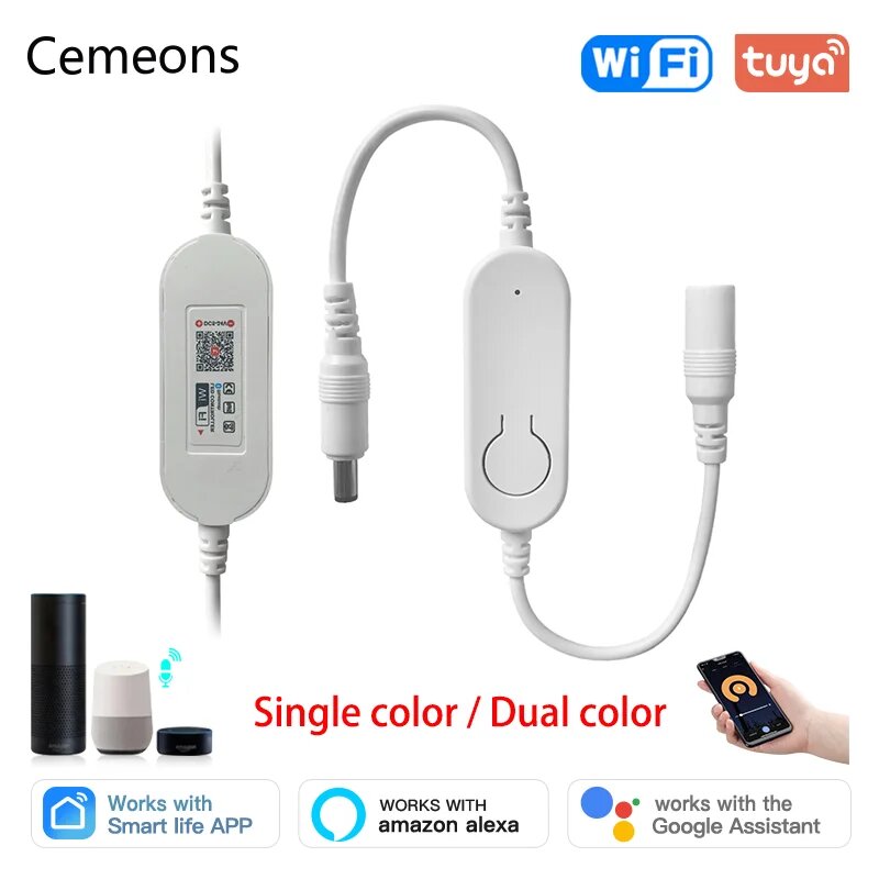 Контроллер TUYA WiFi DC12V-24V, одноцветный светодиодный умный диммер, управление CCT, регулировка яркости для светодиодных лент, работает с Alexa Google
