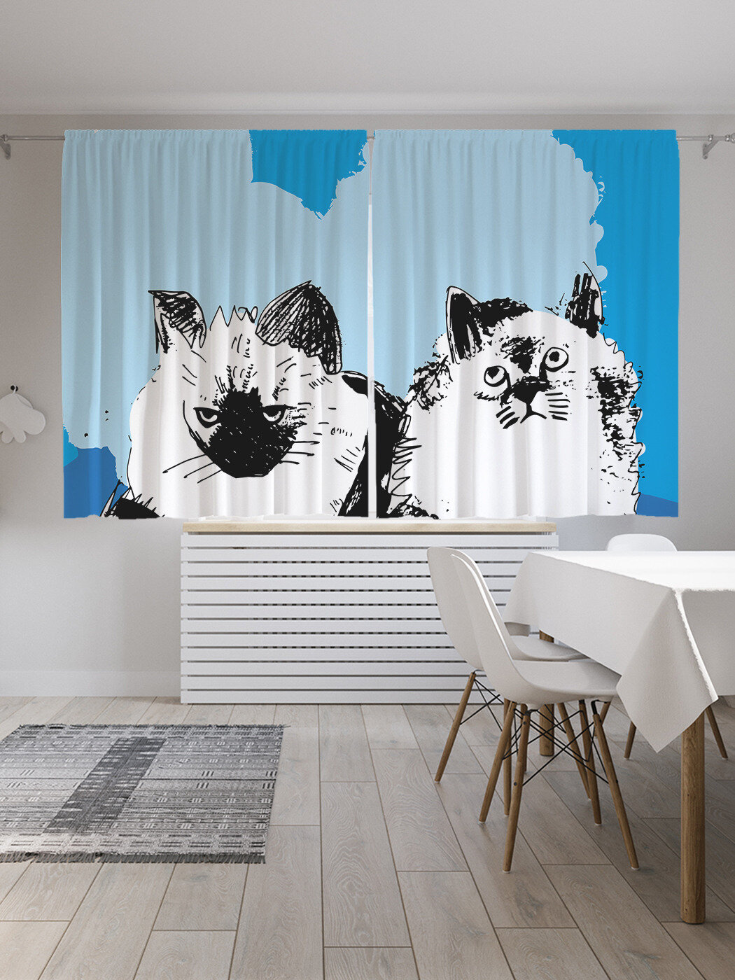 Фотошторы короткие "Два котика", 2 полотна шириной по 145 см, высота 180 см, JoyArty
