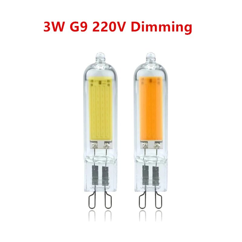 Диммируемая Светодиодная лампа G4 G9 COB, 10 шт./лот, 3 Вт, 5 Вт, лампочка переменного тока/110 В, 220 В, стеклянные свечеобразные лампочки, заменяемые галогеновые лампочки 30 Вт, 40 Вт для люстры