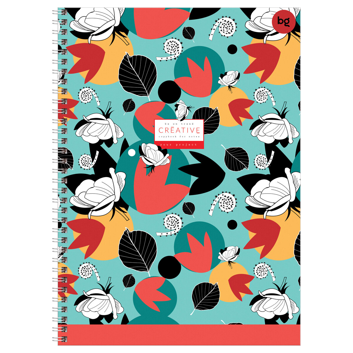 Комплект 3 шт, Тетрадь 160л, А4 клетка на гребне BG "Яркий орнамент", глянцевая ламинация, твердая обложка