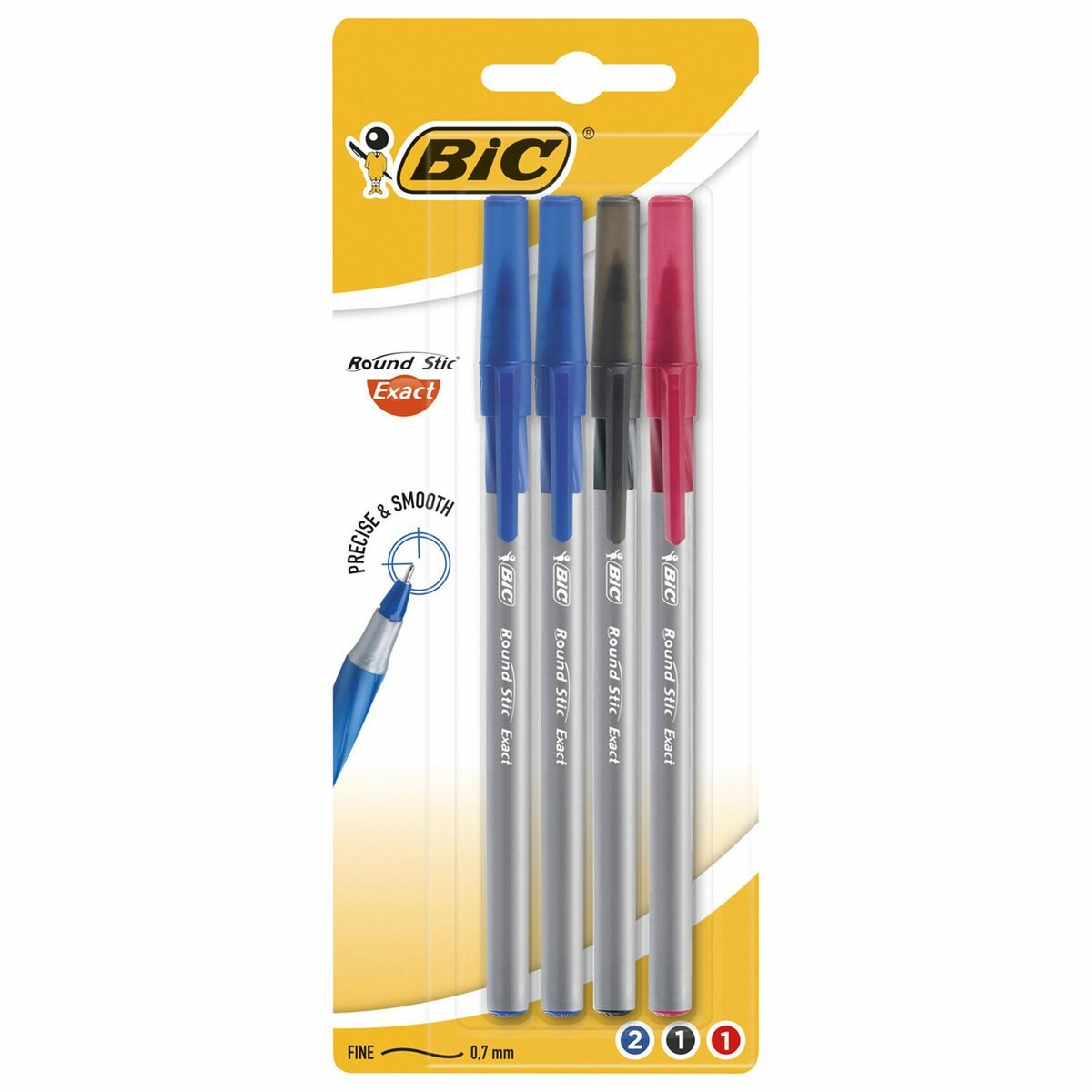 Набор шариковых ручек BIC Round Stic Exact (0.28мм, 3 цвета) блистер, 4шт. (932858), 20 уп.