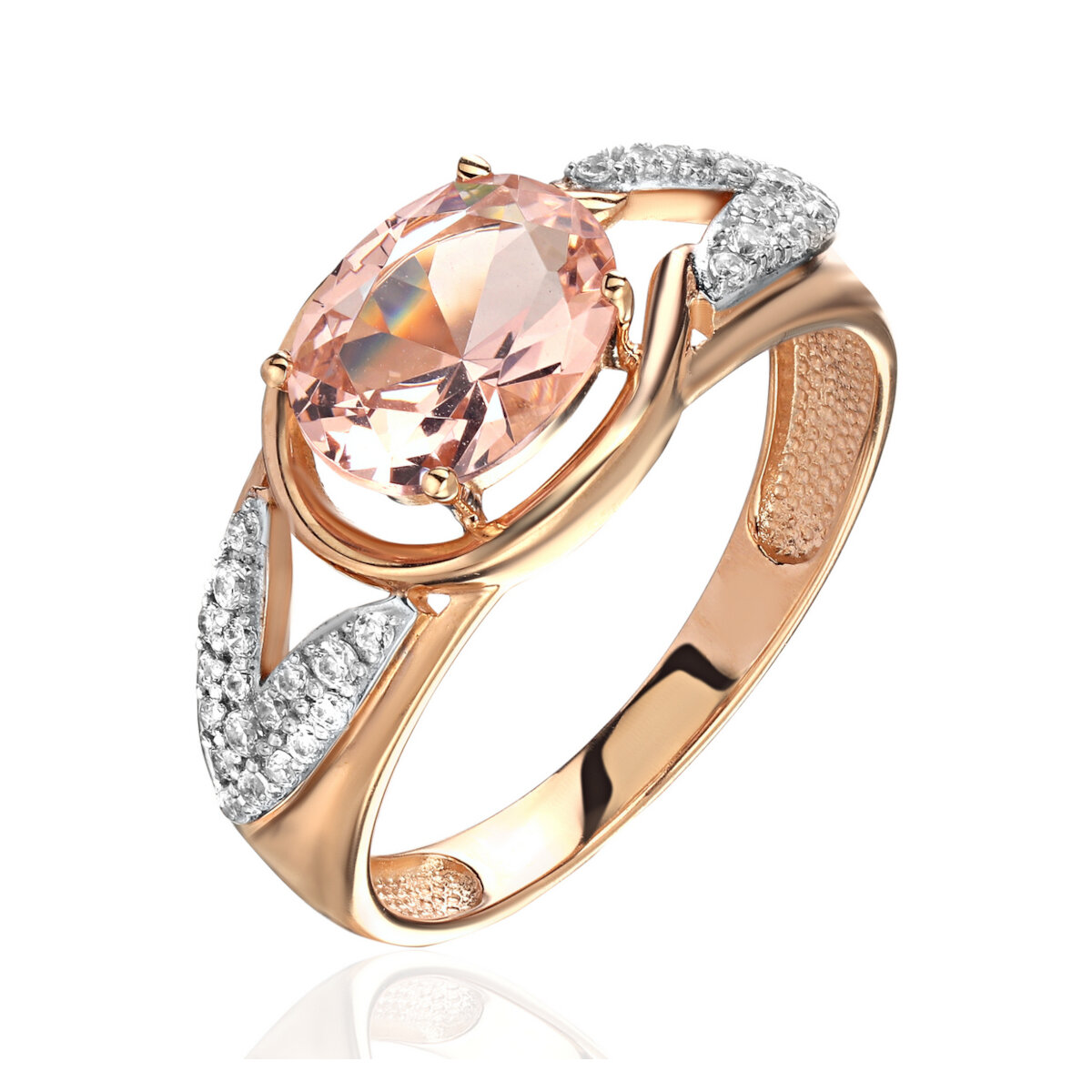 Кольцо, красное золото, 585 проба, морганит, фианит