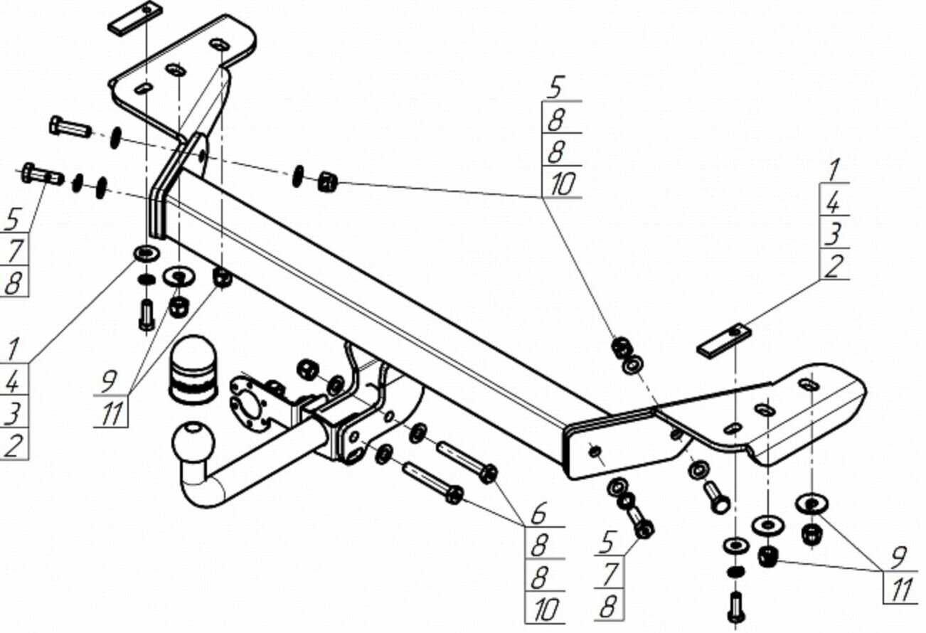 Фаркоп с оцинк. шаром Haval F7 2024- крепление шара на двух болтах, (без электрики, паспорт и сертификат в комплекте) Motodor.93119-A