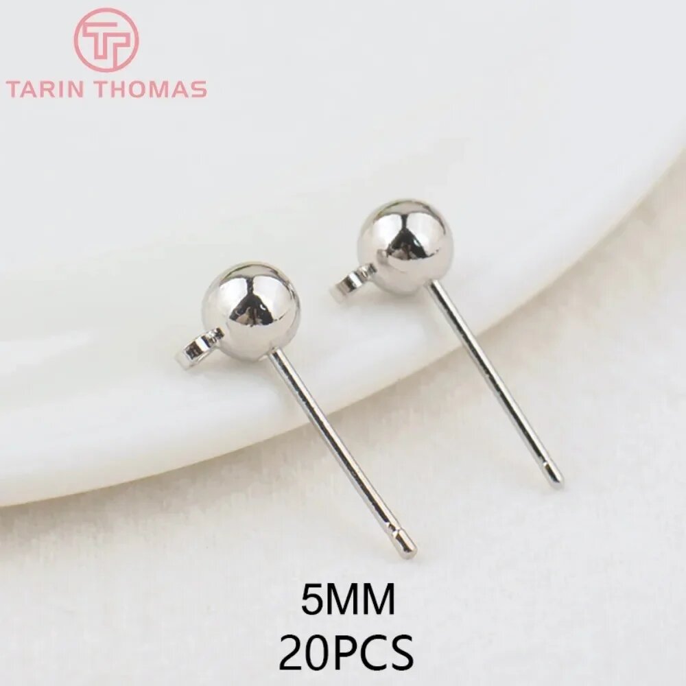 Серьги-гвоздики TARIN THOMAS, шарики 5 мм, 20 шт, Platinum Color