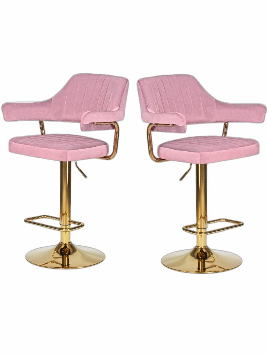 Барные стулья Кантри Эколайн комплект 2 шт, велюр розовый, на золотых ножках