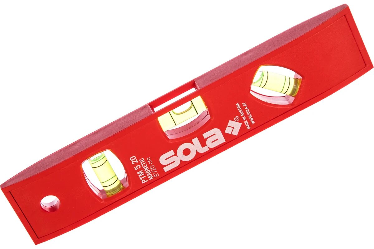 SOLA пластиковый магнитный уровень 20 см с 3 глазками и магнитной фиксацией PTМ 5 01430601