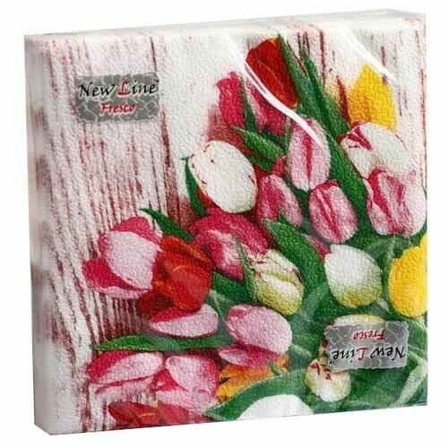 Бумажные салфетки New line Fresco "Тюльпаны", бумажные, 33х33 см, 2 слоя, 20 шт