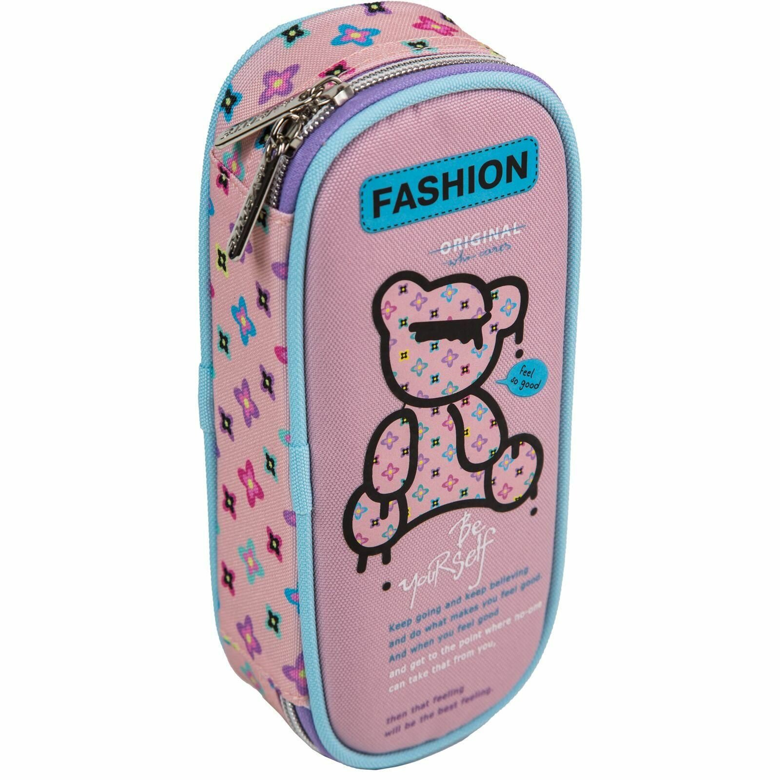 Пенал-косметичка deVENTE 210х80х50, "Fashion Bear" овальный, текстиль, внутренняя створка (7023444)