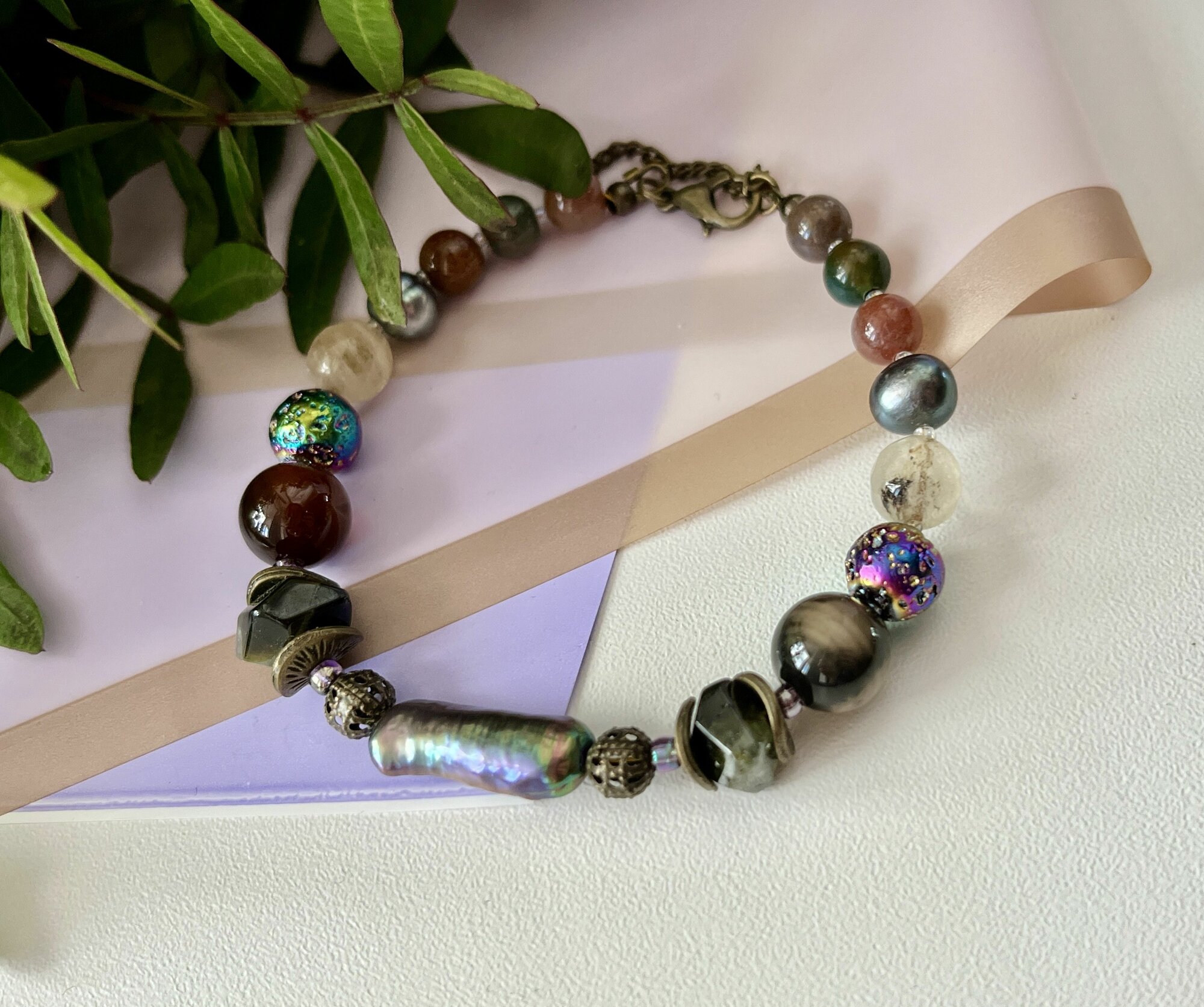 Браслет, стекло, агат