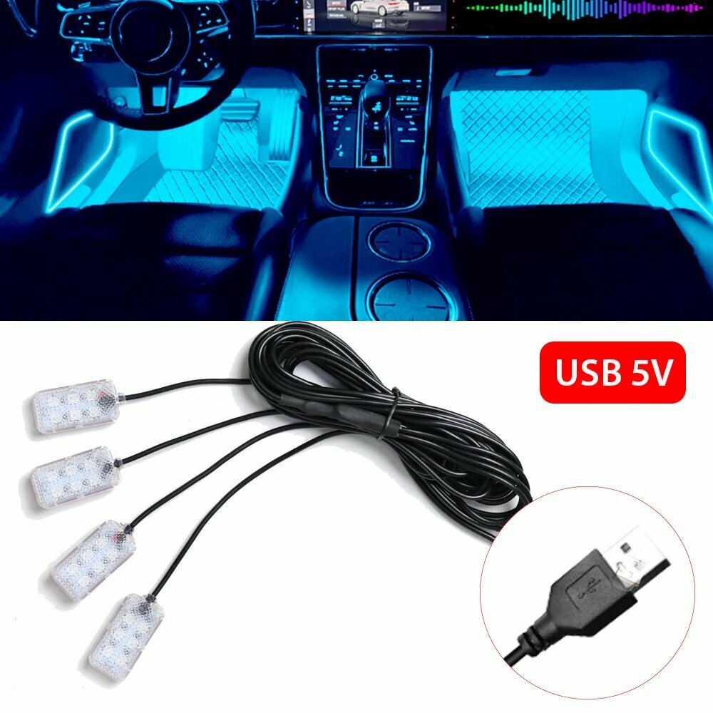 Автомобильная подсветка USB Ice Blue 4 in1
