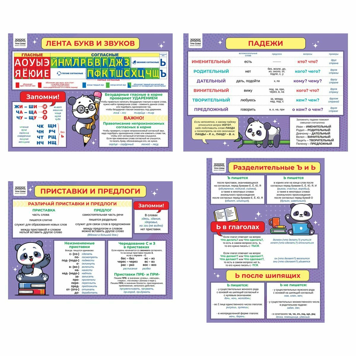 Набор обучающих плакатов Три Совы "Учу в школе. Повторяю дома", А4, 4 плаката (НПА4__4_63991)