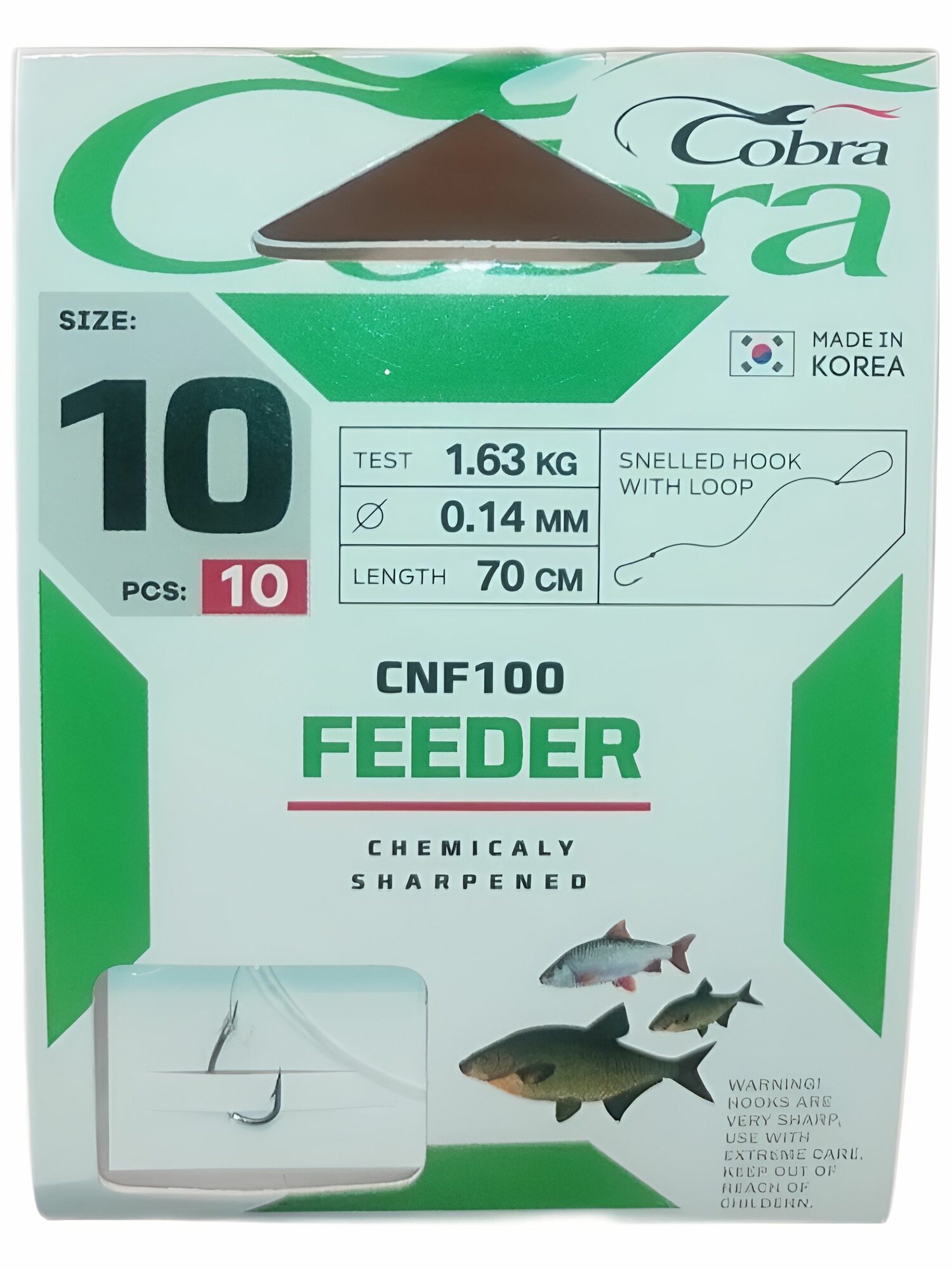 Крючки с поводком Cobra FEEDER 70cm , 0,14mm , разм.10, 10шт.