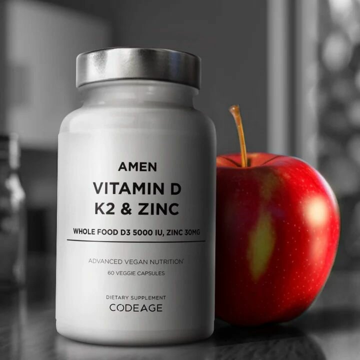 Добавка Codeage Amen Vitamin D Zinc K2, для иммунитета и здоровья костей, 60 шт, США