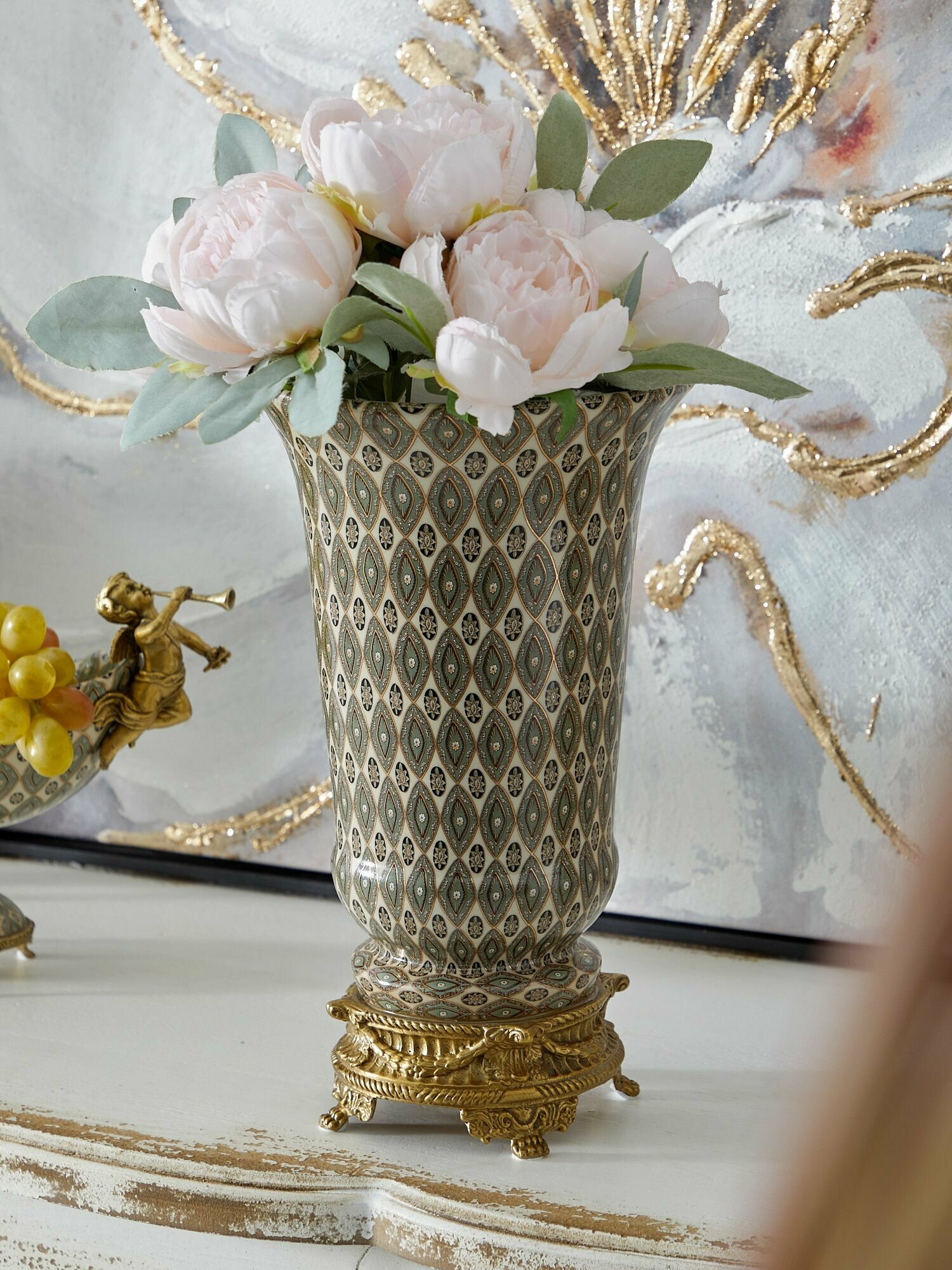 31G0060/A227C/X3497E Ваза 18x18x31см, Фарфор, бронза, Glasar