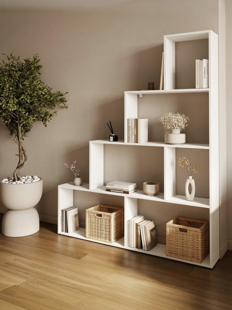 Стеллаж перегородка деревянный, напольный, на балкон, для книг и цветов, Имели, Белый, (ШхВхГ) 150х180х21 см