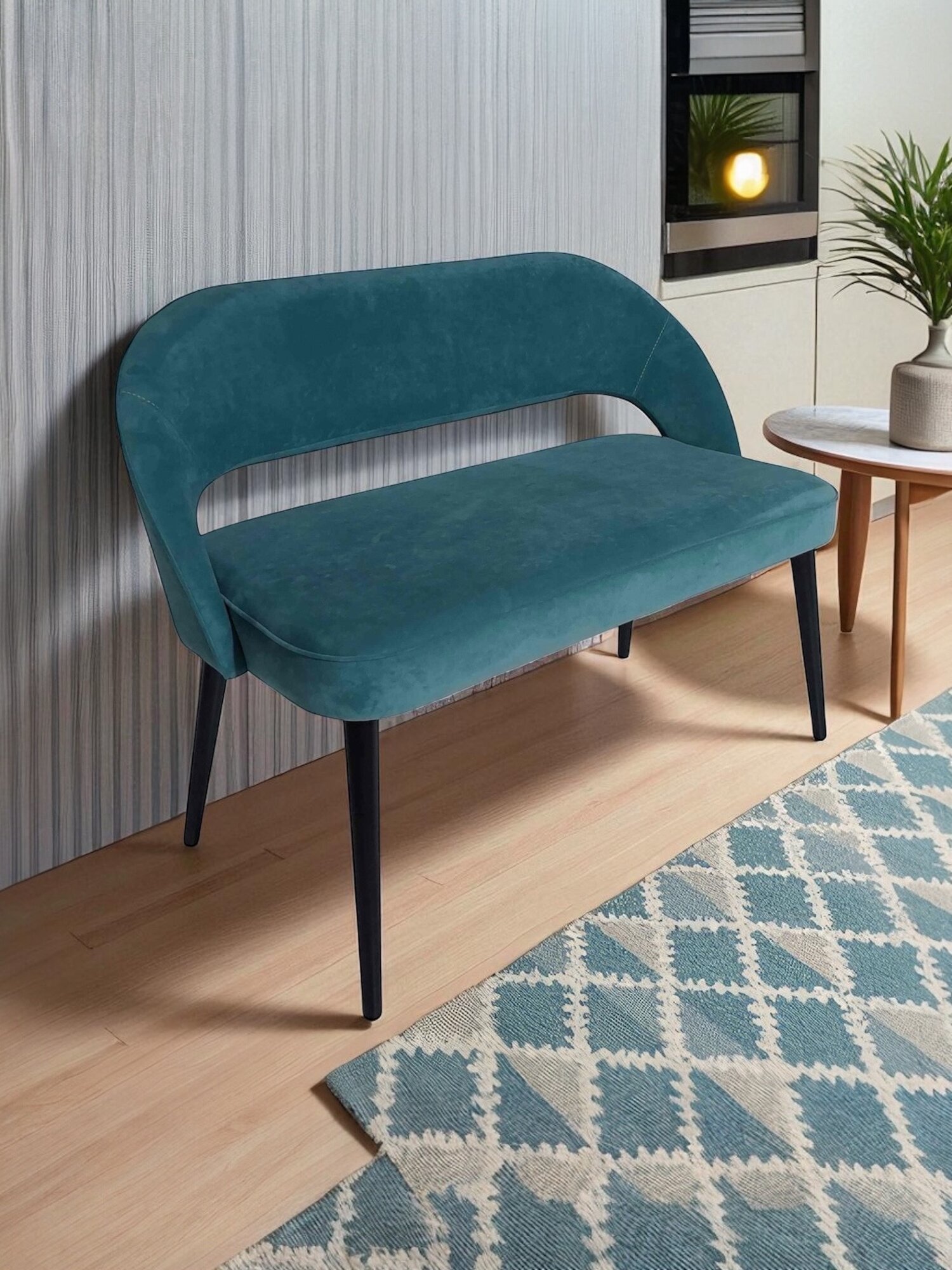 Диван для кухни, для гостиной, для балкона. Цвет ткани океан, Цвет ножек черный, 118 см, камебель