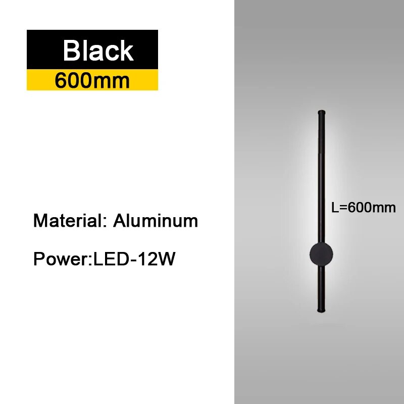 Светодиодный настенный светильник в минималистичном стиле, алюминий, размер и цвет корпуса на выбор, Warm White, B Black 12w 60cm