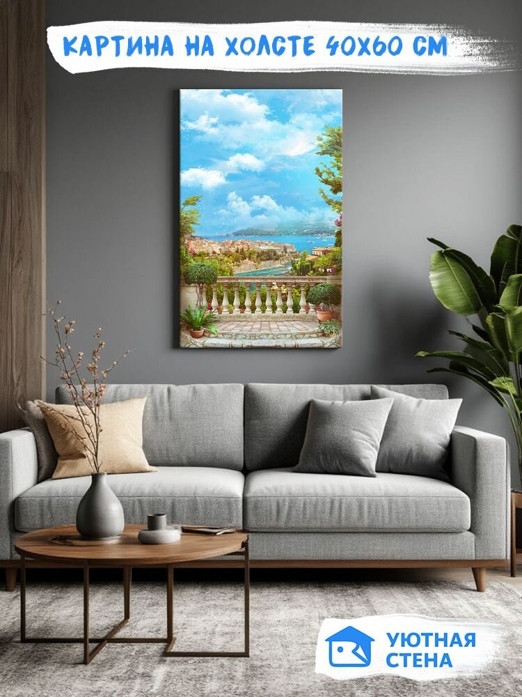 Картина на натуральном холсте Уютная стена "Вид на старый город у моря" 40х60 см